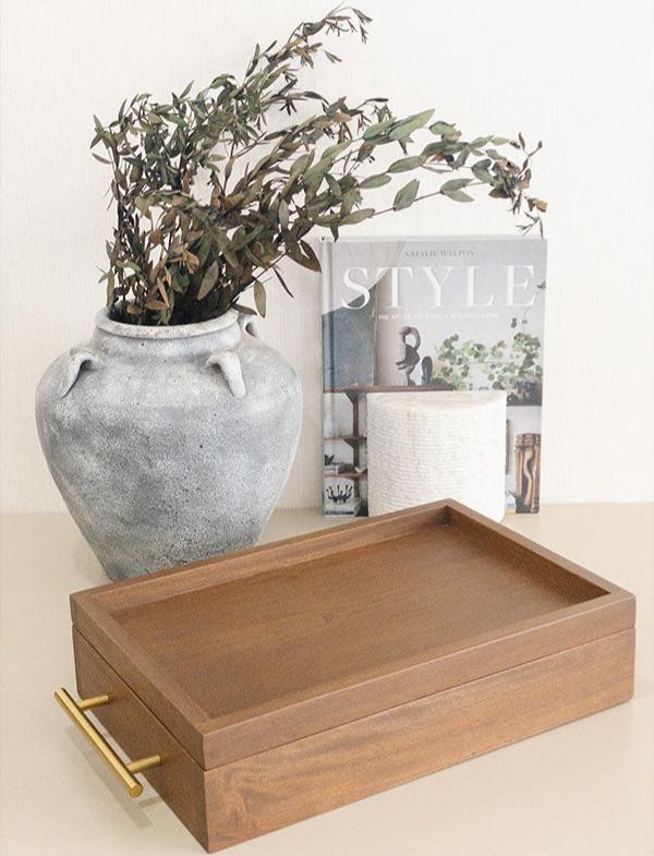 MONACO 3-in-1 Mahogany Box Tray with Stainless Steel Handles in Brushe ...